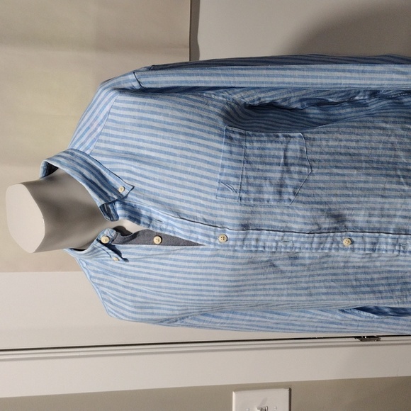 Nautica | Shirts | Nautica Blue Striped Linen Shirt Medium Mint ...